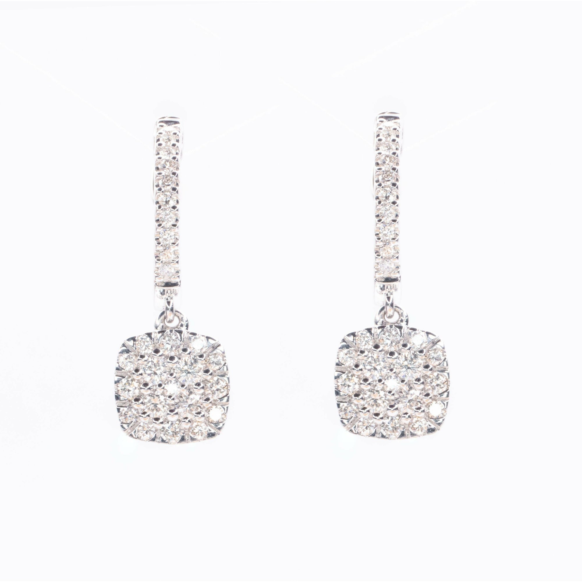 Multi-Diamond Cluster Square Earrings in 14K White Gold
